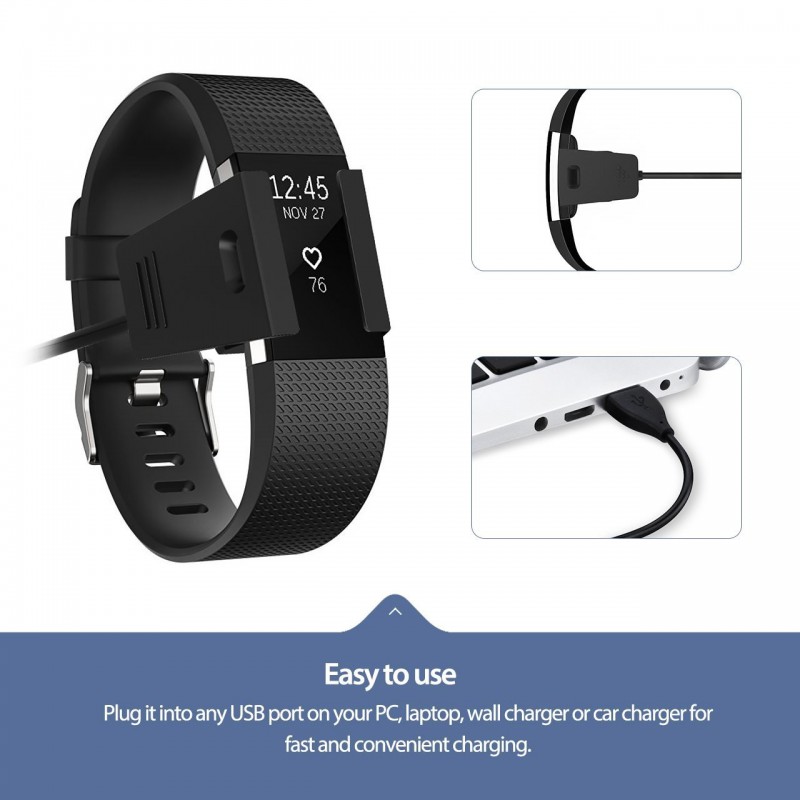 Fitbit Charge 2 Replacement USB Charger-Black - GeeWiz Fitbit Charge 2 Replacement USB Charger-Black - GeeWiz