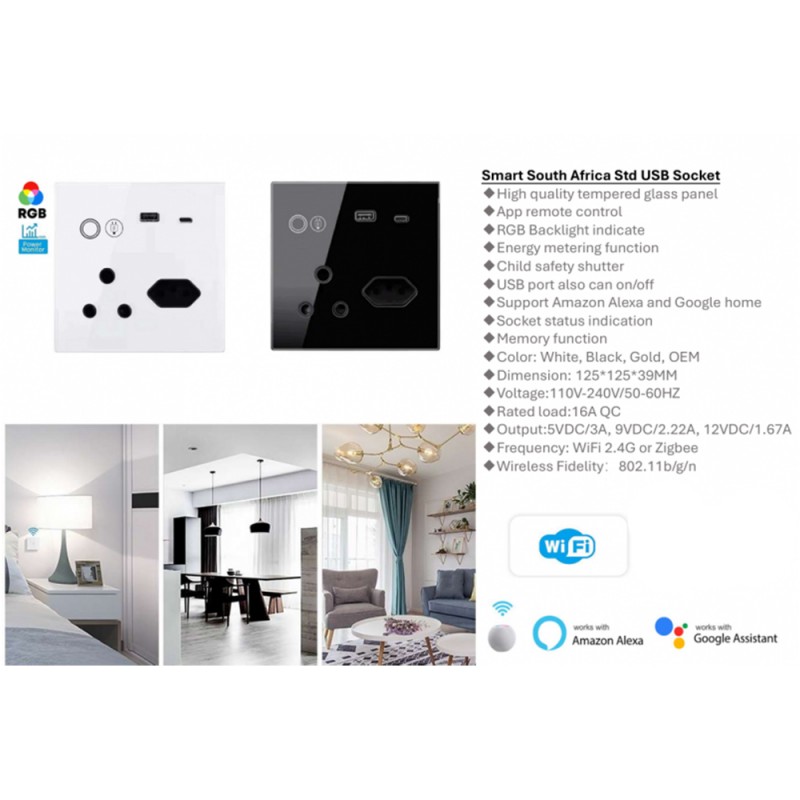 Smart South Africa Wall Socket Switch — 20A SA 3-Pin Wi-Fi Outlet with ...