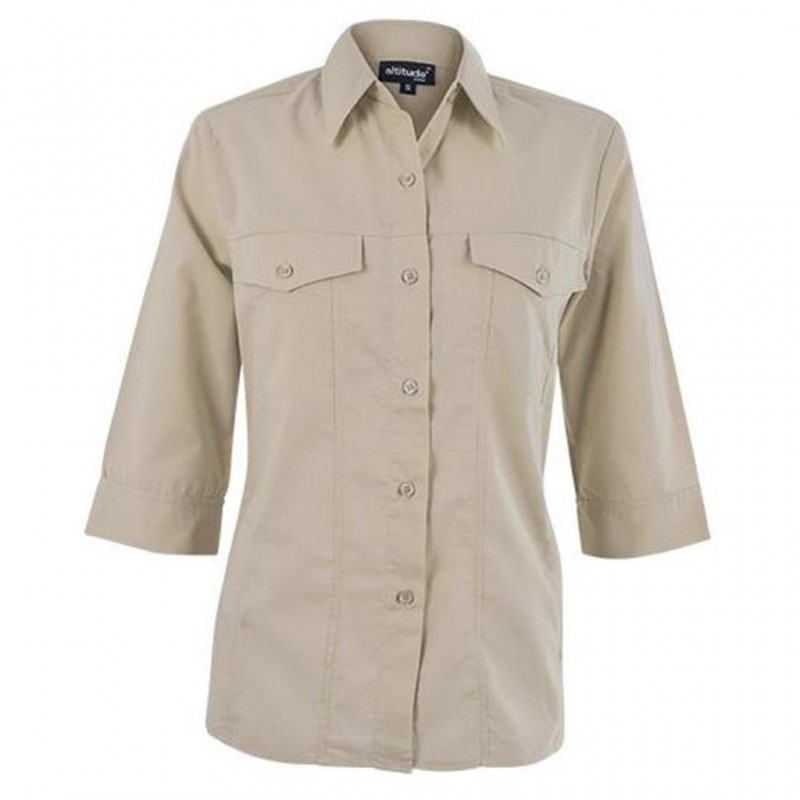 Ladies 3/4 Sleeve Sally Casual Shirt - Stone - GeeWiz