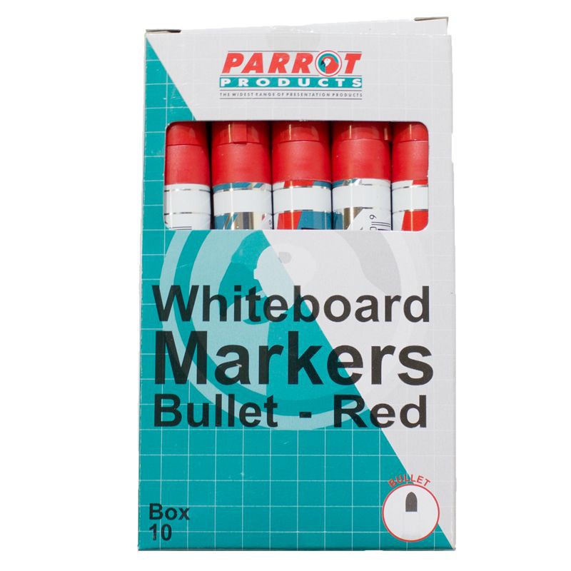 Parrot Marker Whiteboard Bullet Box 10 Red - GeeWiz