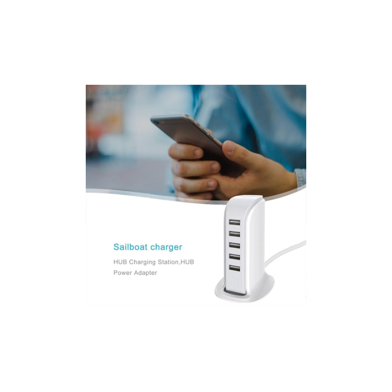 5 Port Universal USB AC Multi Charger 4A USB Hub (20W) - White - GeeWiz