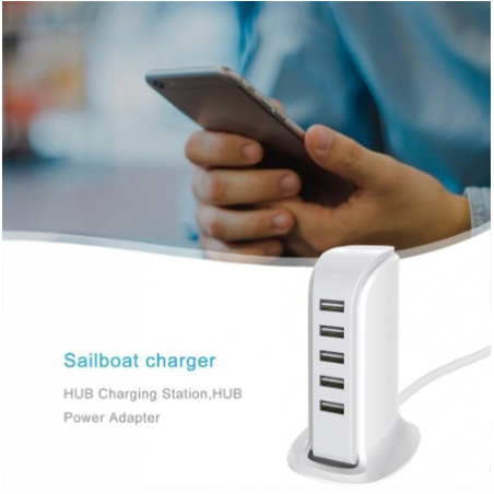 5 Port Universal USB AC Multi Charger 4A USB Hub (20W) - White - GeeWiz