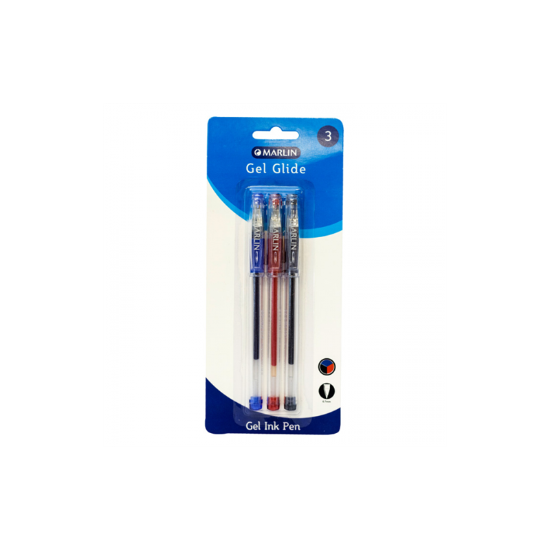 Marlin Gel Glide Gel Ink Pens Assorted Colours: Blue- Black- Red ( Pack ...