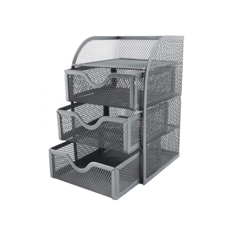 SDS M850 Wire Mesh 3-Drawer Mini Desktop Organizer - Silver - GeeWiz