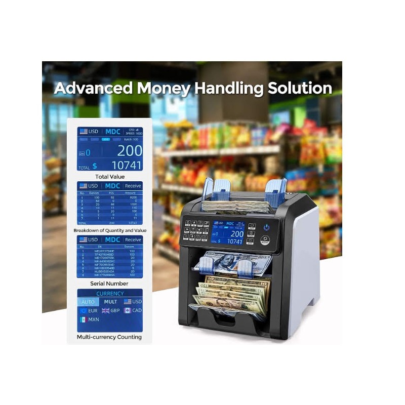 Dual Pocket Bank Note Cash Counter with Counterfeit Detection - Multi ...