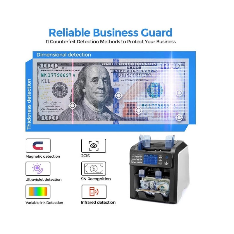 Dual Pocket Bank Note Cash Counter with Counterfeit Detection - Multi ...