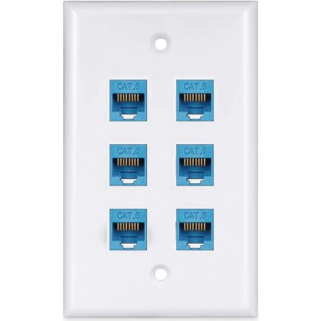 6 Port Cat6 Ethernet RJ45 Female-Female Wall Plate - GeeWiz