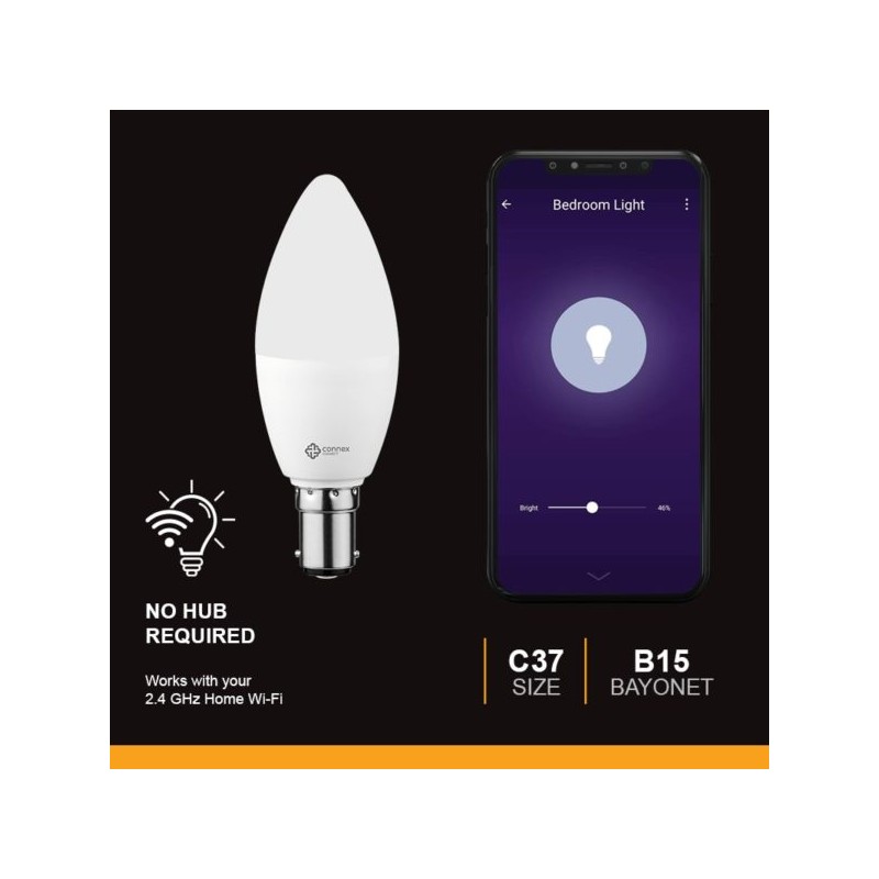 Connex Connect Smart WiFi Bulb 4.5W LED White Candle Bayonet - GeeWiz