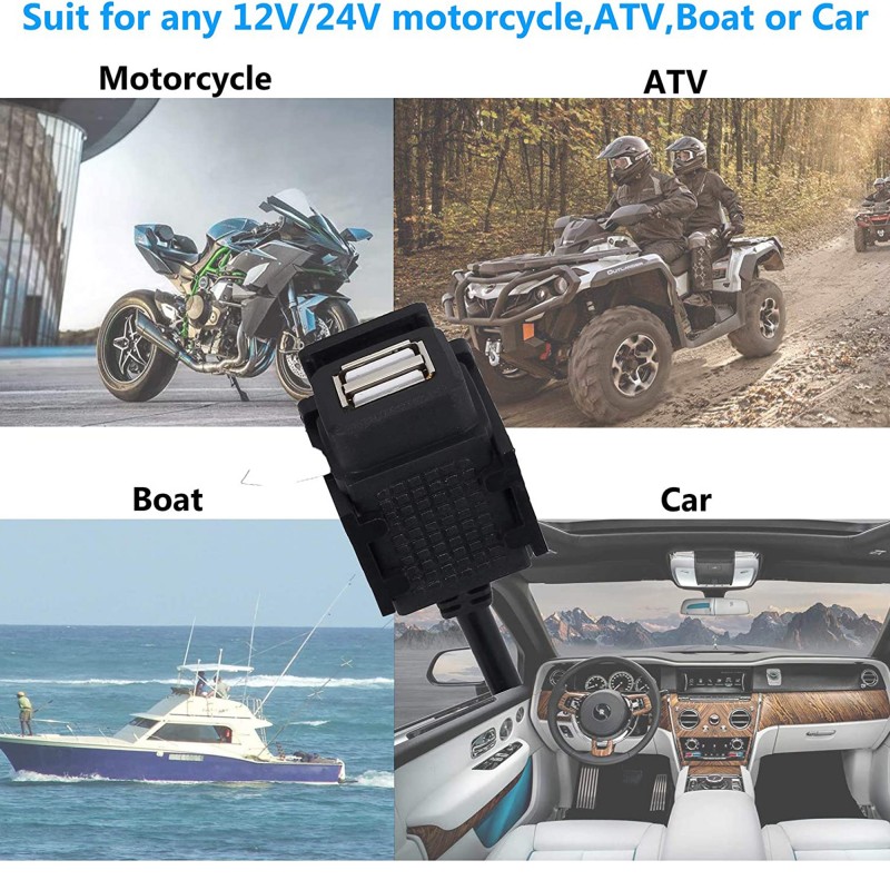 Universal Motorcycle Dual USB Phone/GPS Charger with Inline Fuse (12V ...