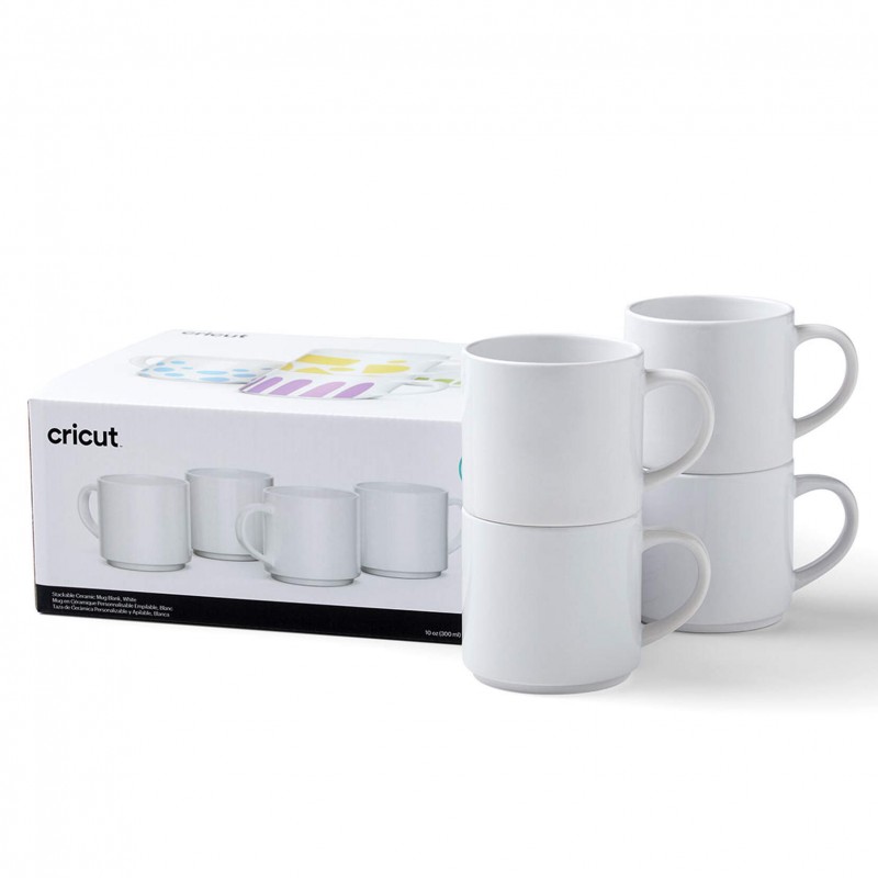 Cricut 2009392 Stack Ceramic Mugs Blank - White 4pc - 295ml - GeeWiz
