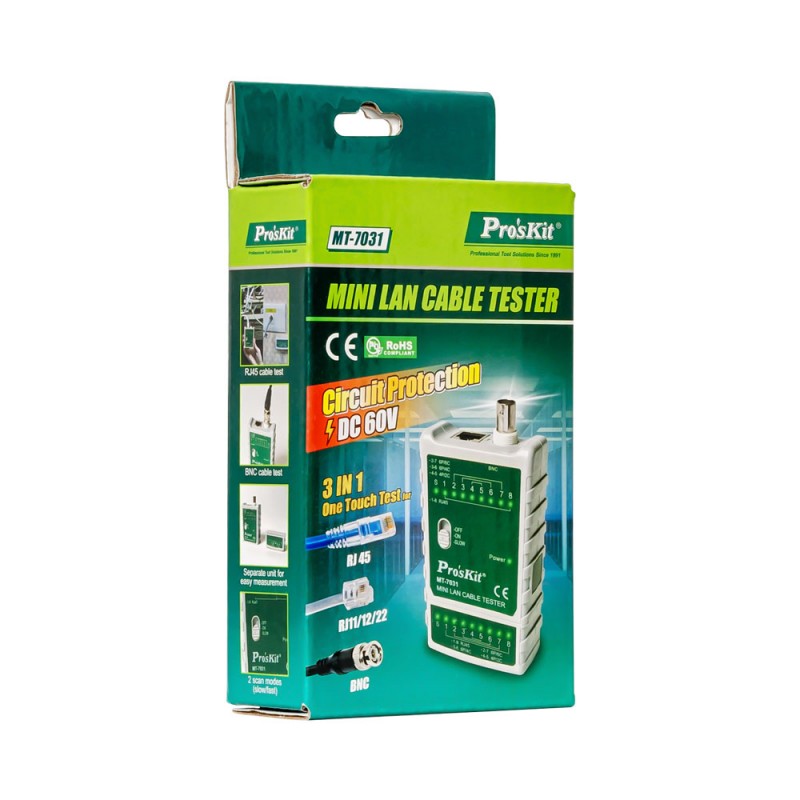 ProsKit Mini LAN Cable Tester (RJ45-RJ11-12-22-BNC) - GeeWiz