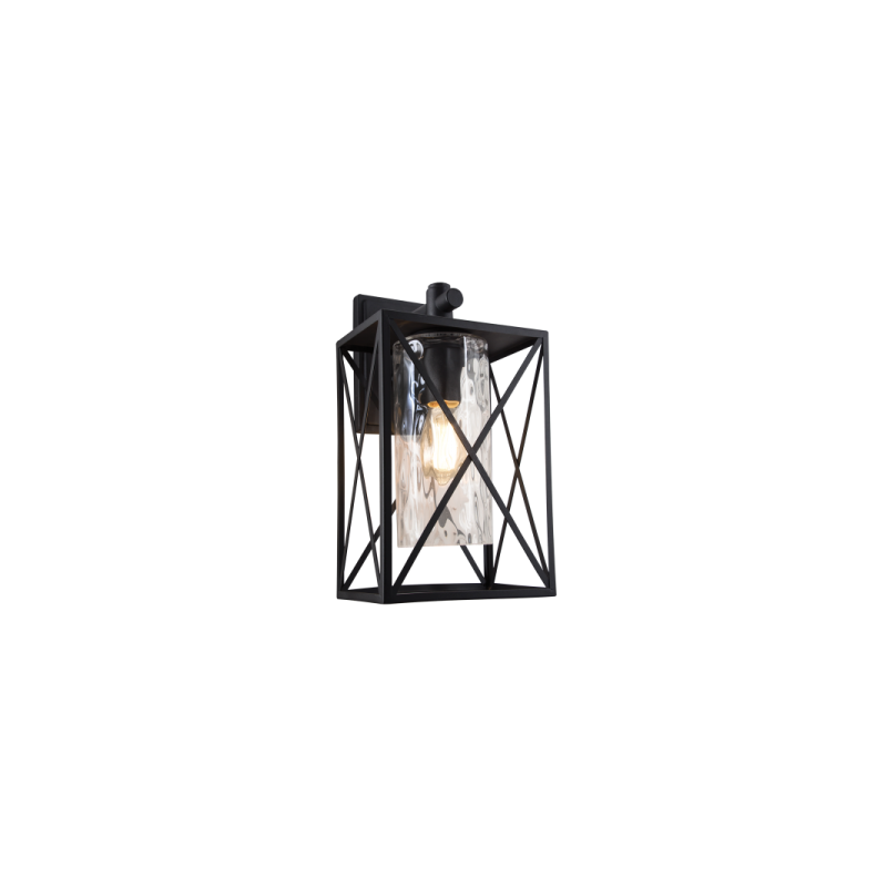 Black Down Facing Lantern with Textured Clear Glass - GeeWiz
