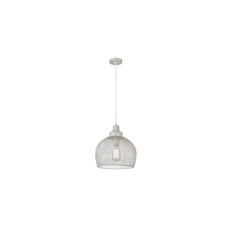 Bright Star Lighting - French White Round Metal Pendant with Wire Mesh ...