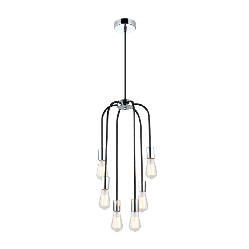 Bright Star Lighting - Polished Chrome and Black Pendant with 6 Lights ...