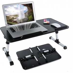 Laptop bed table with cooling fan store
