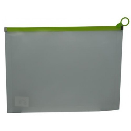 Brainware A4 Clear Carry Folder With Green Easy Slide Zip Closure - GeeWiz
