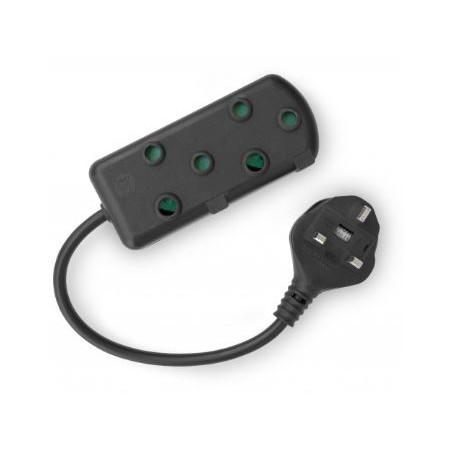 UK Plug To SA Socket Multiplug Adapter - Black - GeeWiz