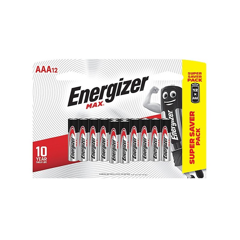 Energizer E92BP12 1.5v MAX Alkaline AAA Battery Card 12 - GeeWiz