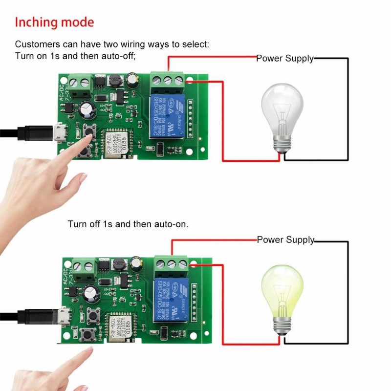GeeWiz 1 Channel Inching Self-Locking WiFi / RF Switch 5V 12V (7-32V ...