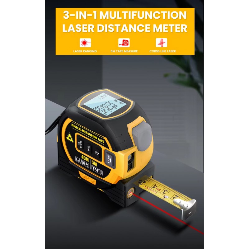3-in-1 Digital Tape Measure - 5m Tape Measure / 40m Laser / Laser Cross ...