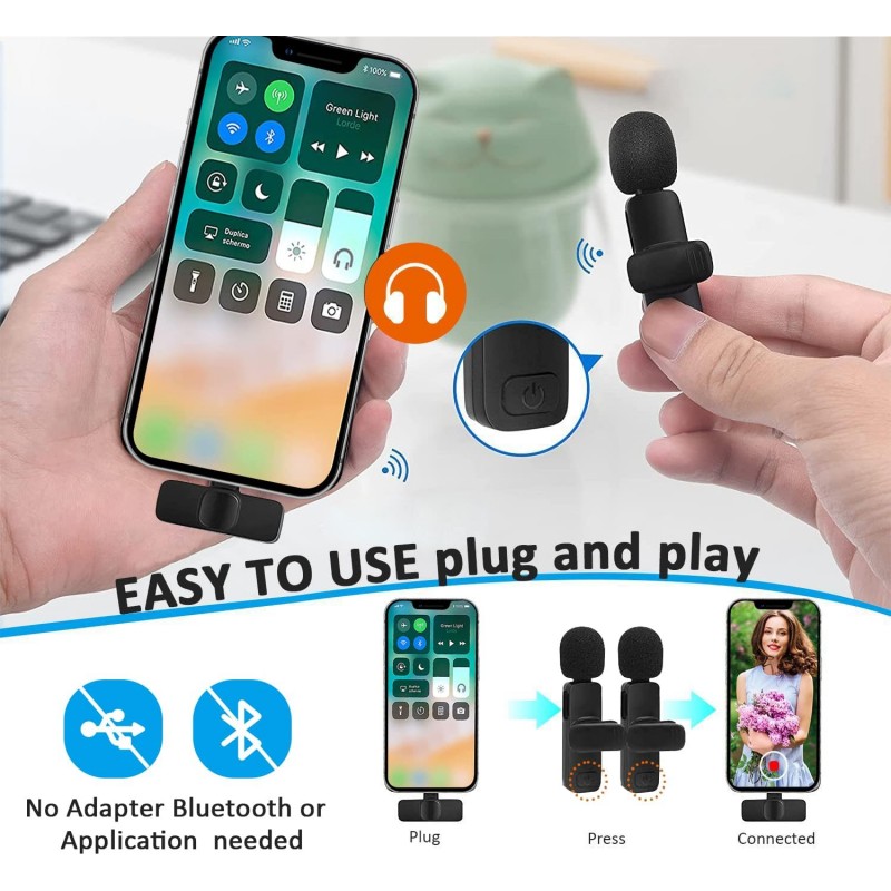 Bluetooth Lavalier Lapel Microphone for iPhone- iPad - Cordless ...