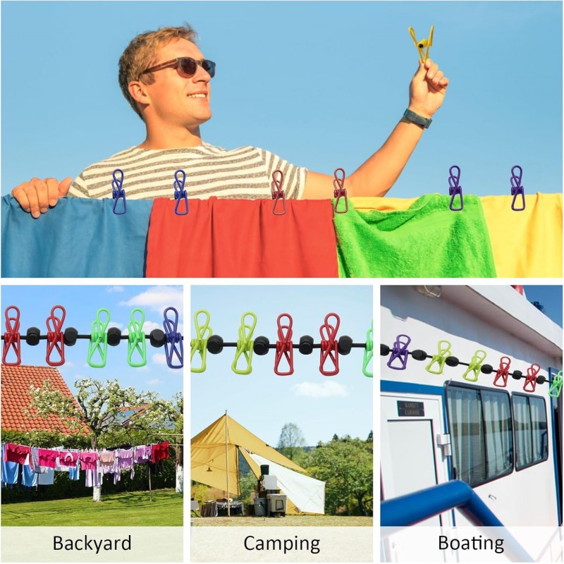 Retractable Portable Clothesline with 12 Clips - Perfect for Travel ...