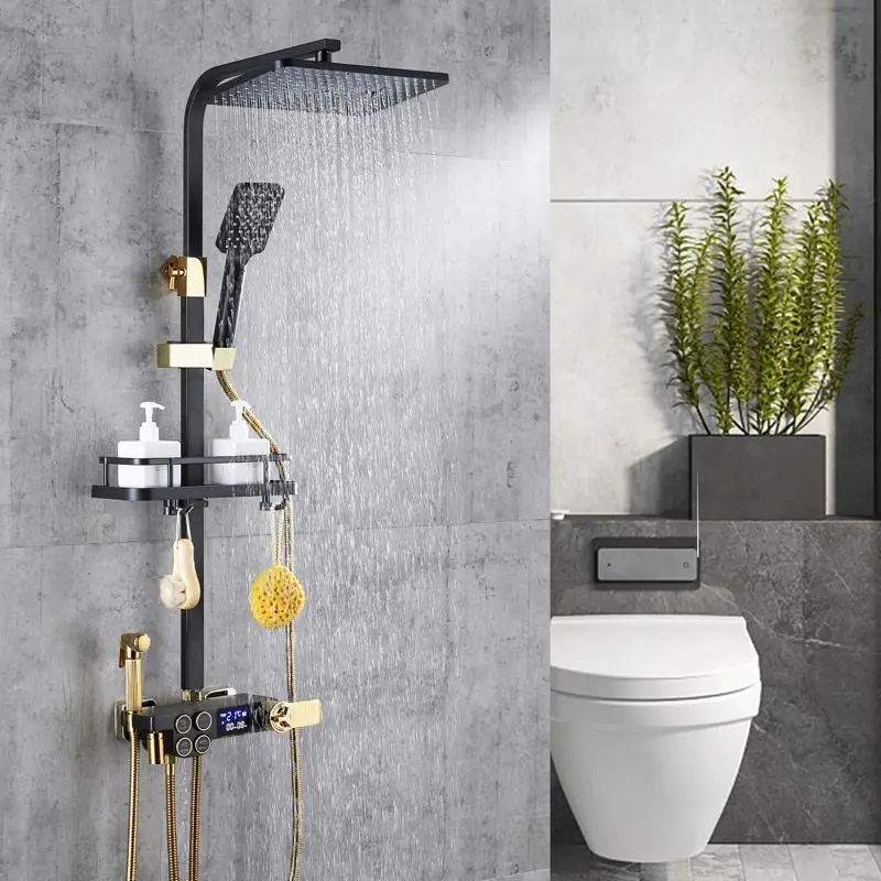 Luxury LED Display Thermostatic Shower System with Rainfall- Handheld ...