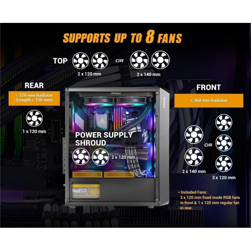 Antec NX292 ATX | Micro-ATX | ITX ARGB Mid-Tower Gaming Chassis - Black ...