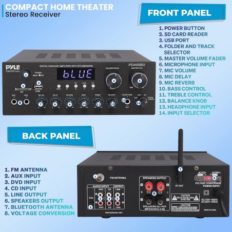 Pyle Bluetooth Home Audio Amplifier Receiver Stereo 300W (PDA69BU) - GeeWiz