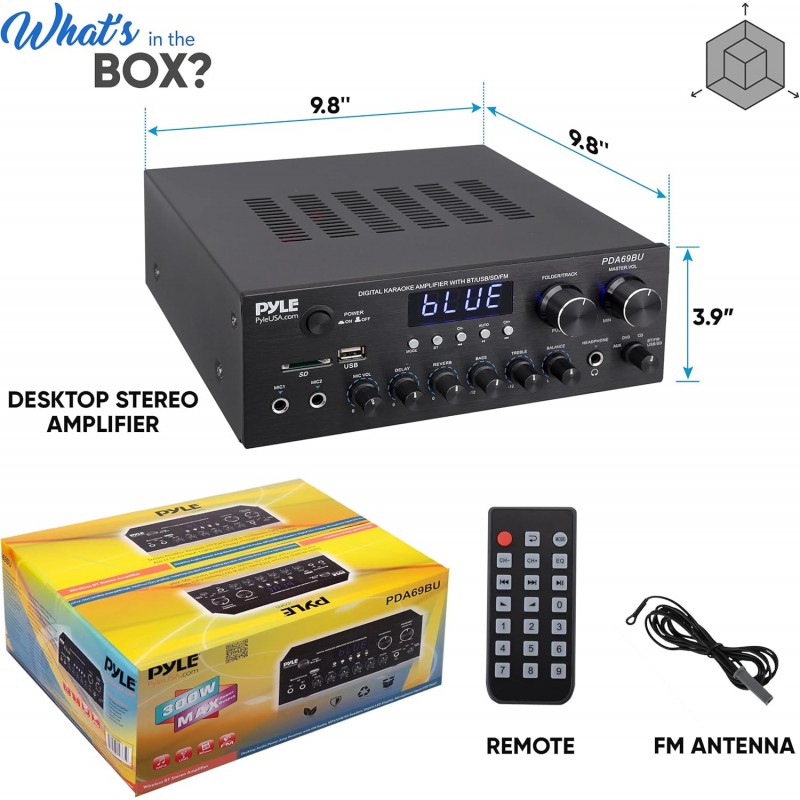 Pyle Bluetooth Home Audio Amplifier Receiver Stereo 300W (PDA69BU) - GeeWiz