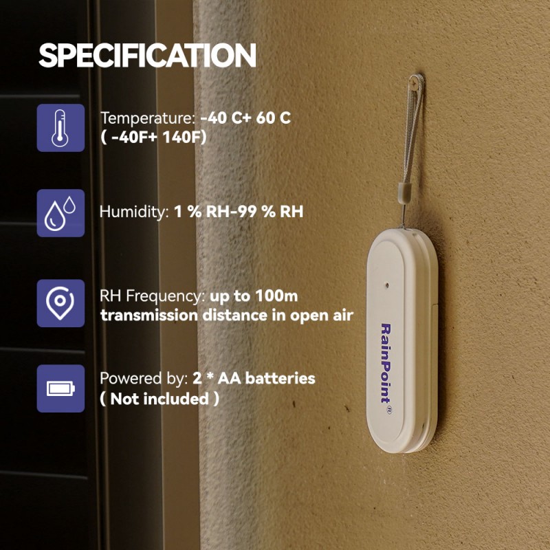 RainPoint Wireless Smart Wi-Fi Outdoor Temp & Humidity Meter (Device ...
