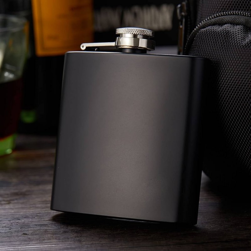 Black Stainless Steel Hip Flask - Available in Various Sizes - GeeWiz