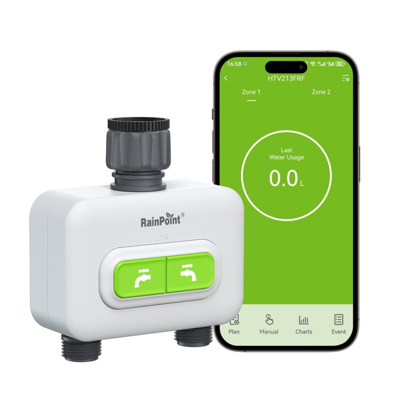 RainPoint Wireless Smart Wi-Fi 2-Zone Irrigation Timer + Wi-Fi Hub - GeeWiz