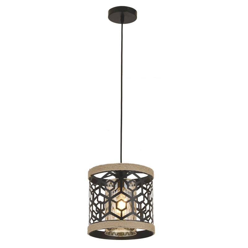 Metal and Rope Pendant with Amber Inner Glass |PEN860 ROPE - GeeWiz