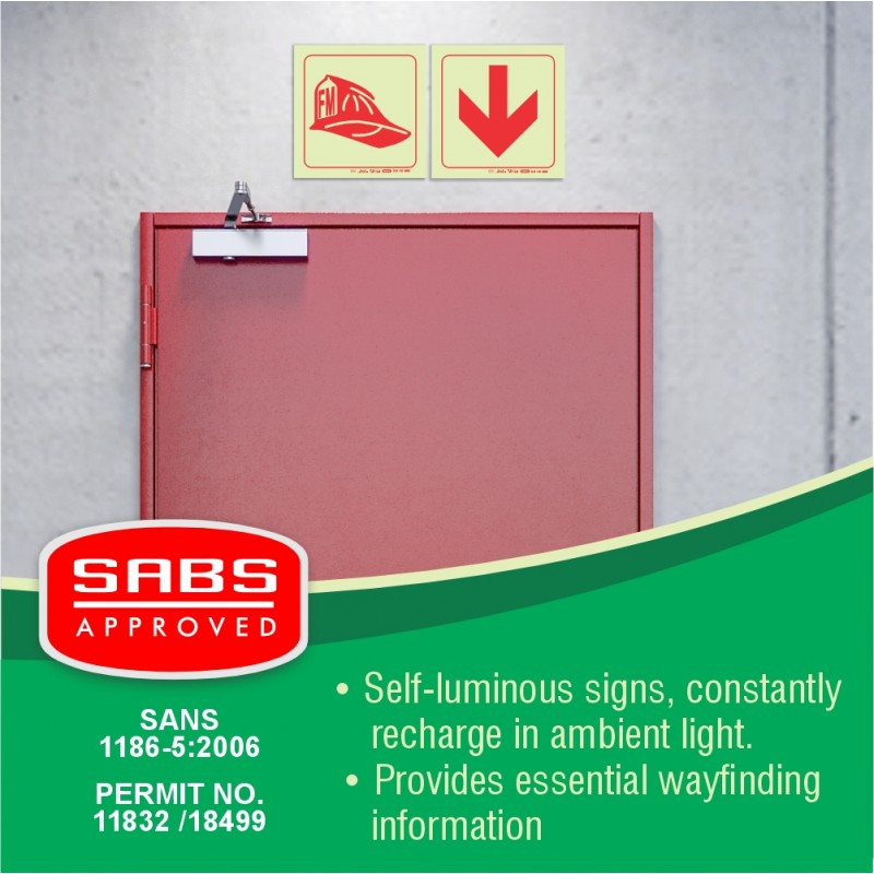 Photoluminescent 190MM Safety Sign - F50-FIRE Marshall - GeeWiz
