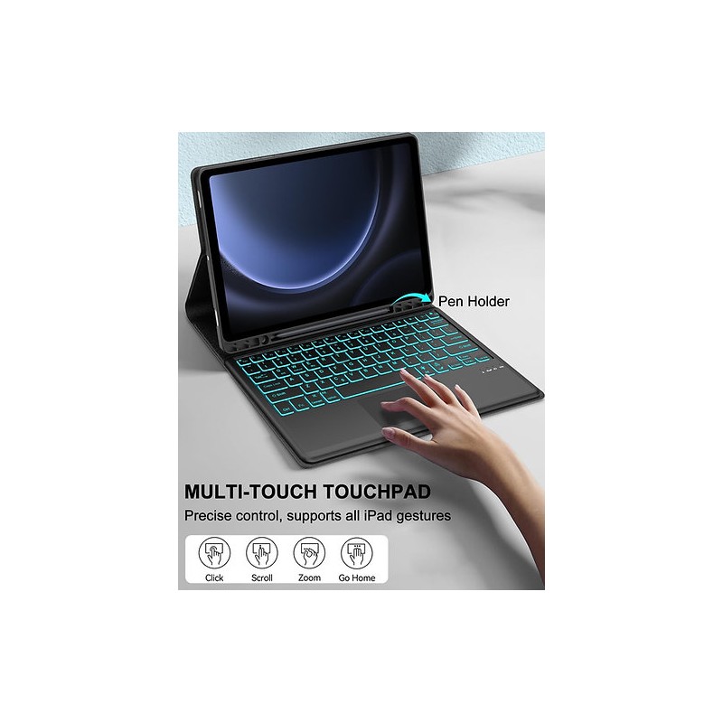 Backlit Wireless Touchpad Keyboard Case for Samsung Tab S10 FE Plus 13 ...