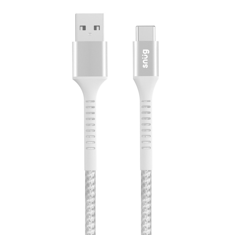 Snug USB To Type-C Nylon Braided Cable 10W - 1.2 Metre - White/Silver ...