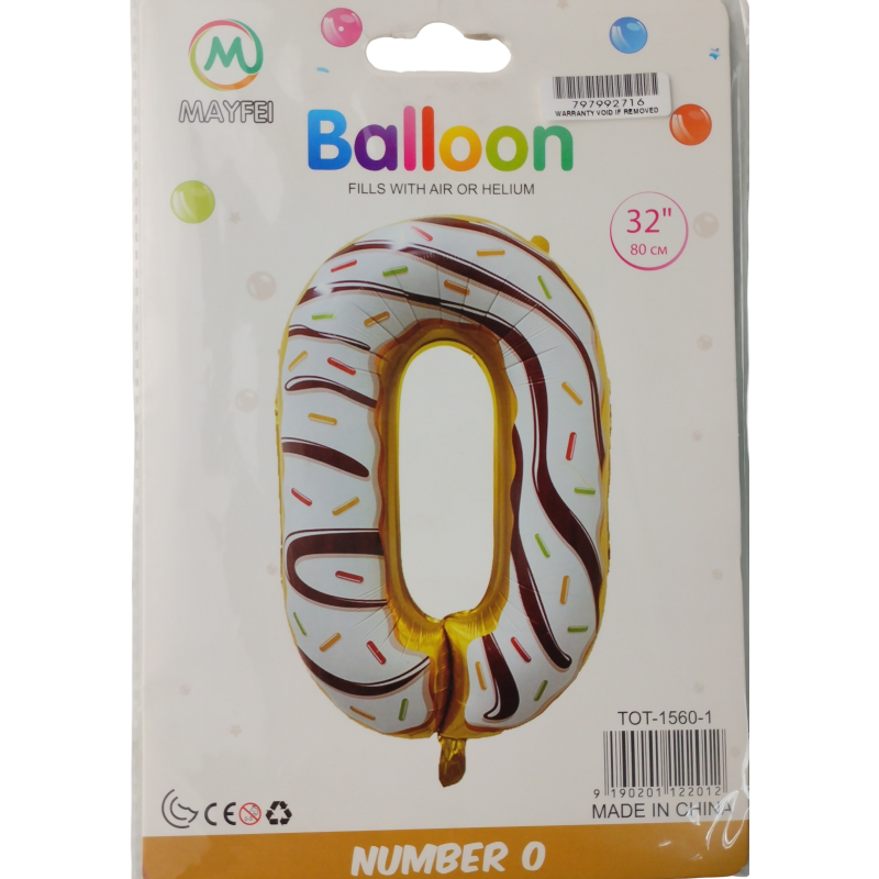 Casey 102cm Donut Balloon Number 0 - GeeWiz