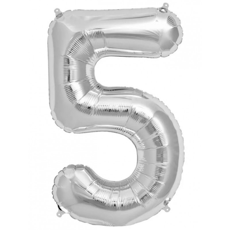 Casey 102cm Silver Balloon Number.5 Retail - GeeWiz