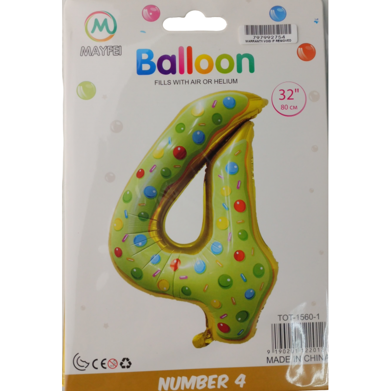 Casey 102cm Donut Balloon Number 4 - GeeWiz