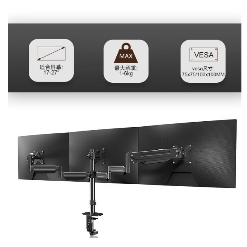Triple Monitor Desk Stand - Designed to Hold Three 17”-24” Monitors ...