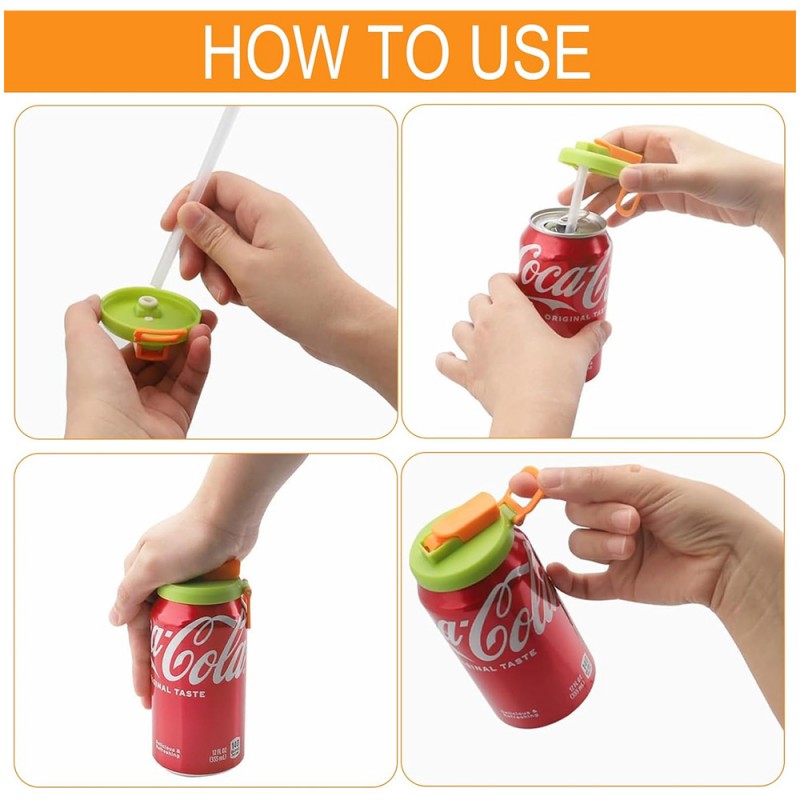 Soda Can Lids with Straw - Spill-Proof Reusable for Canned Drinks - Set ...