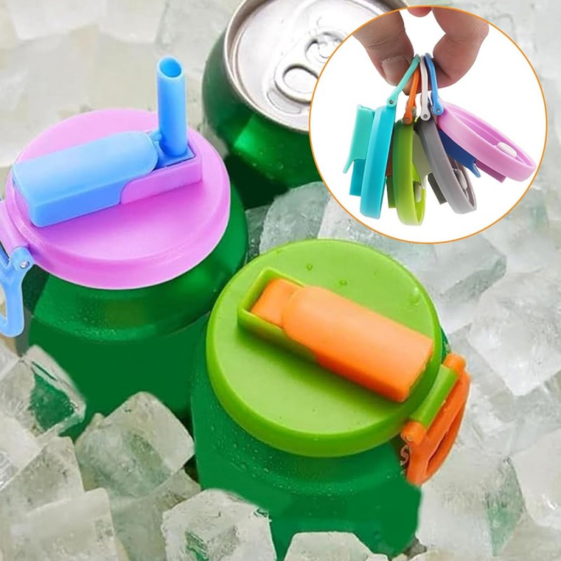Soda Can Lids with Straw - Spill-Proof Reusable for Canned Drinks - Set ...