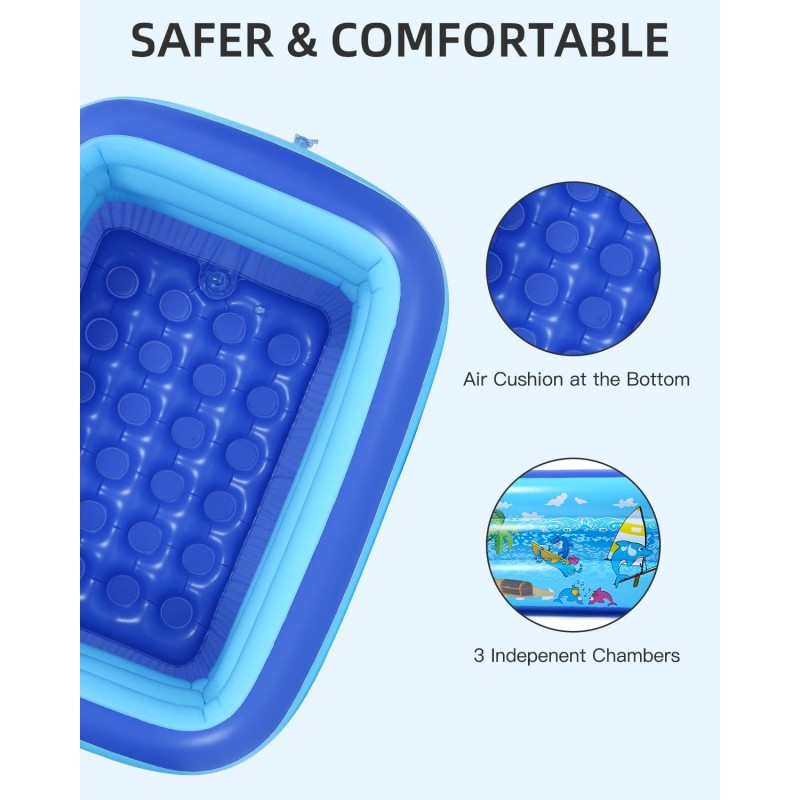 Kids Inflatable Swimming Pool – 2-Ring Rectangular Pool – Easy Setup ...