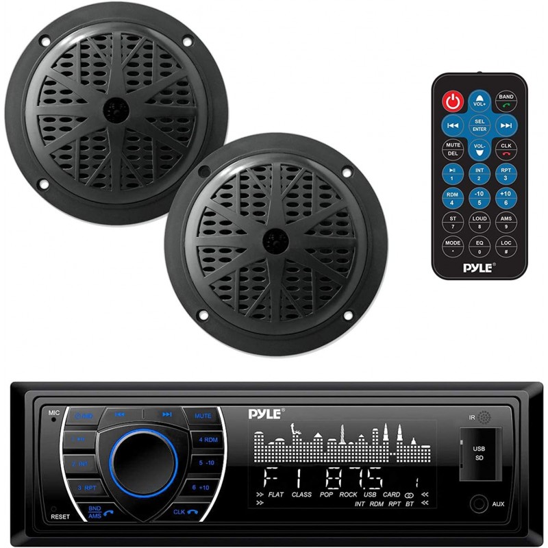 Pyle Marine Headunit Receiver Speaker Kit - In-Dash LCD Digital Stereo ...