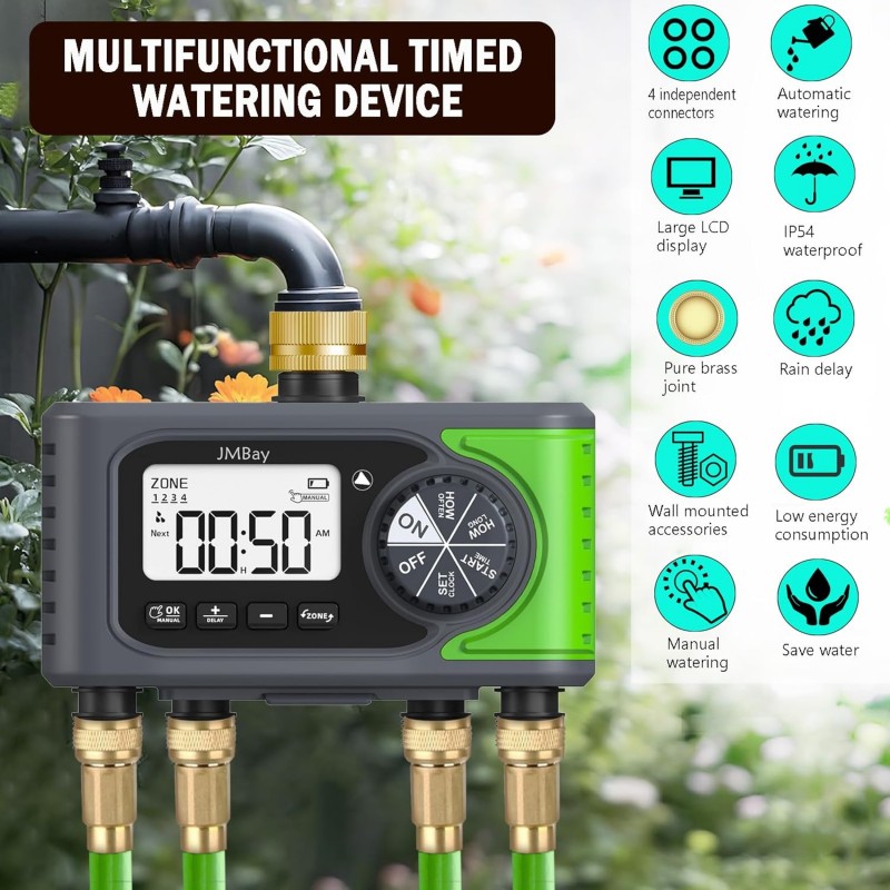 4-Zone Digital Water Timer for Garden Hose – Automatic Sprinkler Timer ...