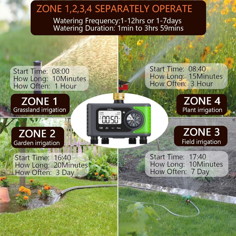 4-Zone Digital Water Timer for Garden Hose – Automatic Sprinkler Timer ...