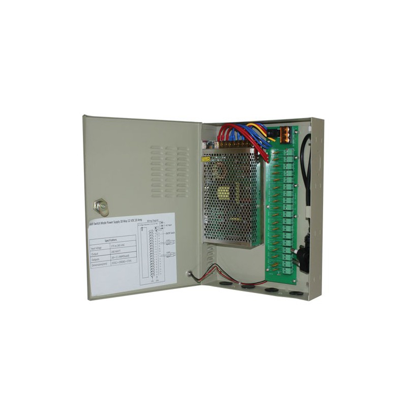 Securi-Prod PS69 Power Supply CCTV 18 Way 12VDC 20 Amp - GeeWiz