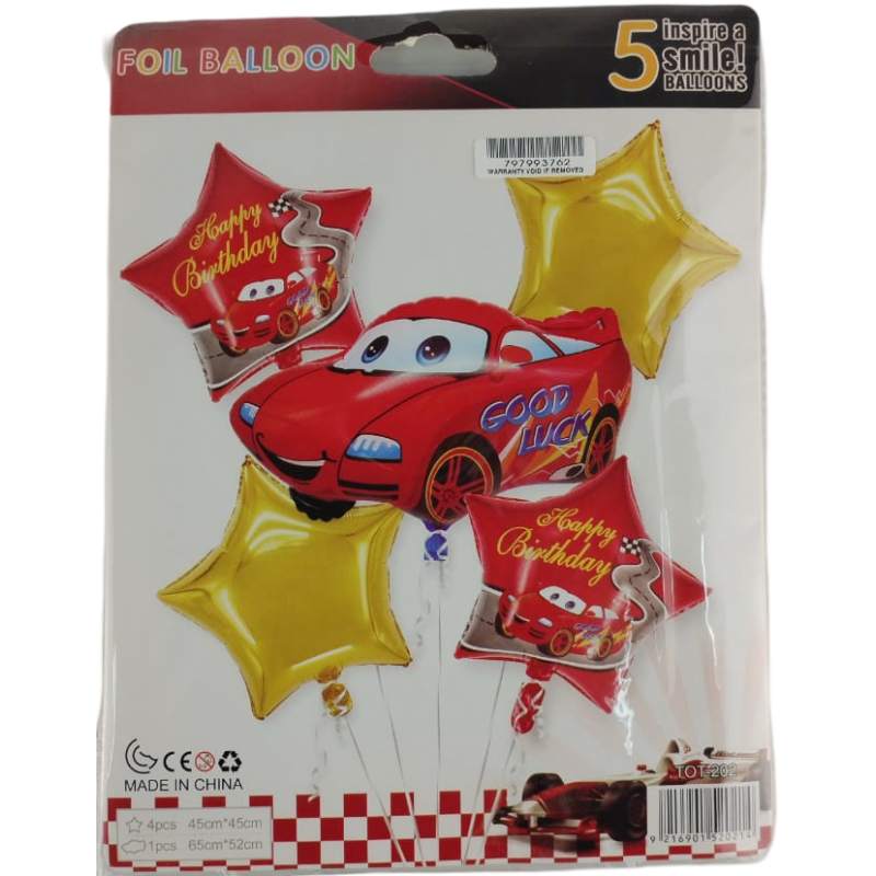 Casey 5pc Red Cars Themed Birthday Balloon Set - GeeWiz