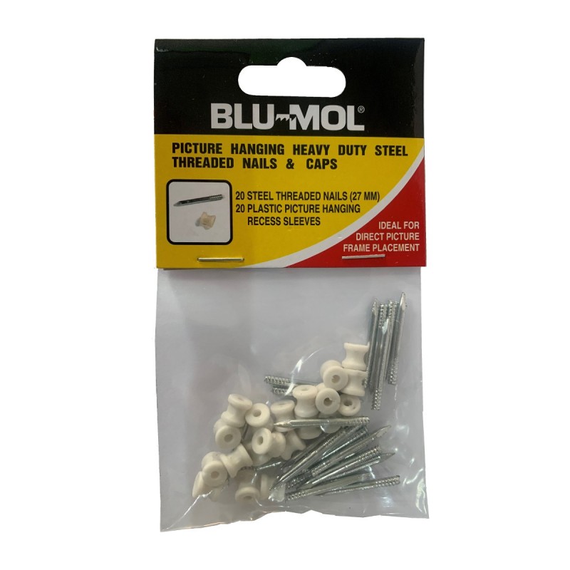 BLU-MOL HEAVY DUTY STEEL THREADED NAILS &CAPS 27MM - GeeWiz